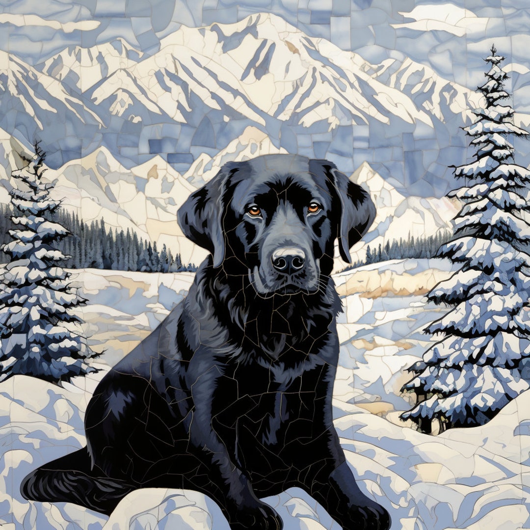 Black Lab in Snow Covered Mountains Tile or Mural - Etsy