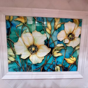 White Wildflowers Ceramic Tile Kitchen Backsplash Mural - Etsy