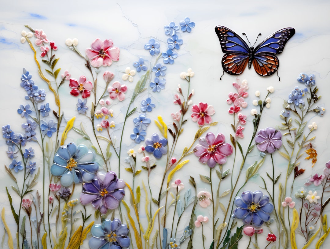 Butterfly Wildflower Ceramic Tile Backsplash - Floral Wall Art - Etsy