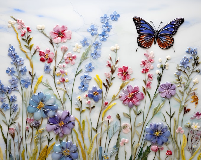 White Butterfly Plaster Wall Decor, Botanical Bas Relief, Floral ...