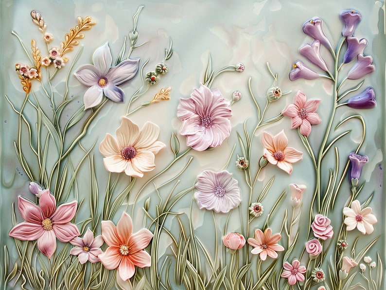 Floral Accent Tiles. Mauve and Mint Decorative Flowers Kitchen Tiles ...