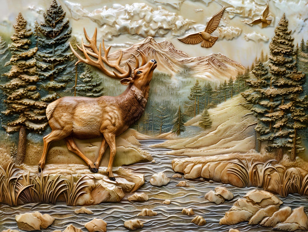 Rustic Elk Ceramic Tile Mural: Nature Scene Cabin Decor (set of 2) - Etsy