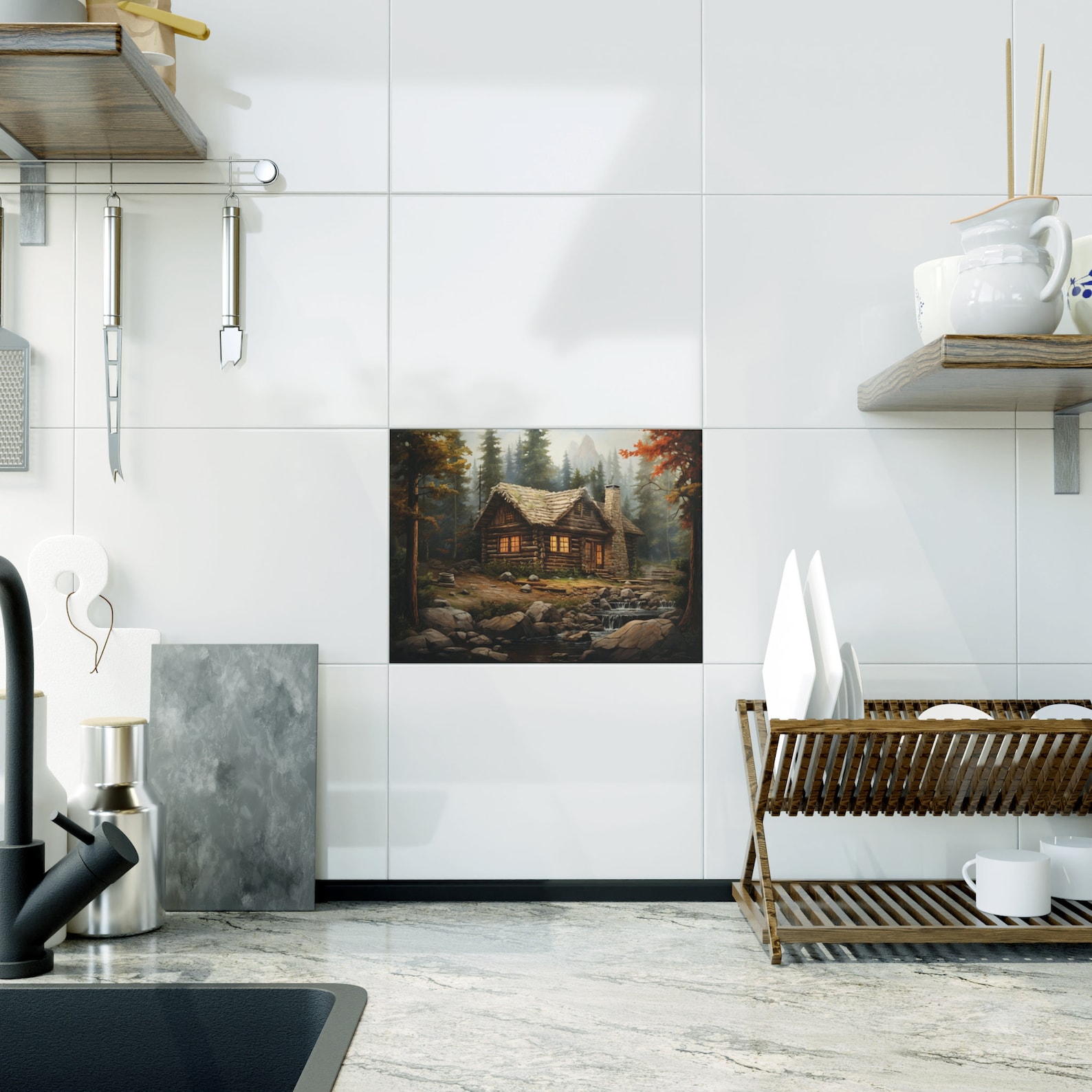 Log Cabin Ceramic Tile or Mural. - Etsy