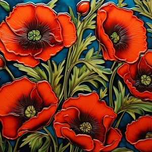Ceramic Poppy Tiles, Set of 3. - Etsy