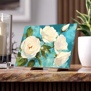 White Roses Ceramic Tiles or Murals. Floral Kitchen Backsplash, Modern ...