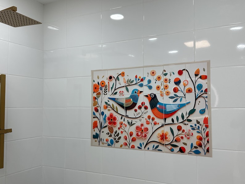 Ceramic Backsplash -scandinavian Birds Tile Mosaic. - Etsy