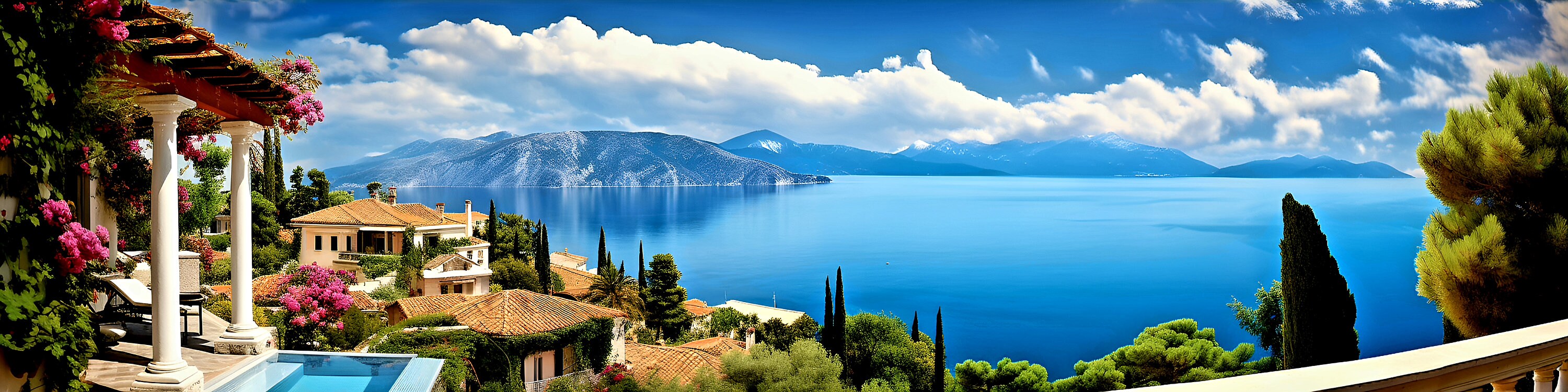 Mediterranean Landscape Backsplash, Italy Seaside Ceramic Tile Mural ...