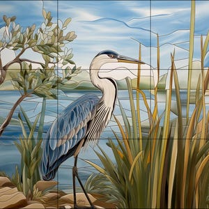 Landscape Blue Heron Ceramic Tile or Mural. - Etsy