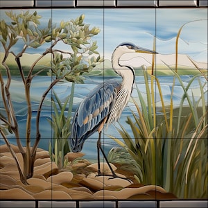 Landscape Blue Heron Ceramic Tile or Mural. - Etsy