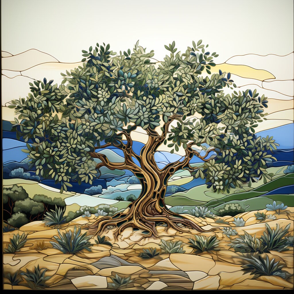 Olive Tree Tile Mural: Mediterranean Countryside Mosaic - Etsy