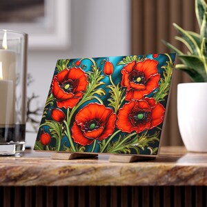 Ceramic Poppy Tiles, Set of 3. - Etsy