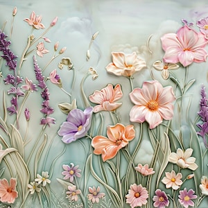 Floral Accent Tiles. Mauve and Mint Decorative Flowers Kitchen Tiles ...