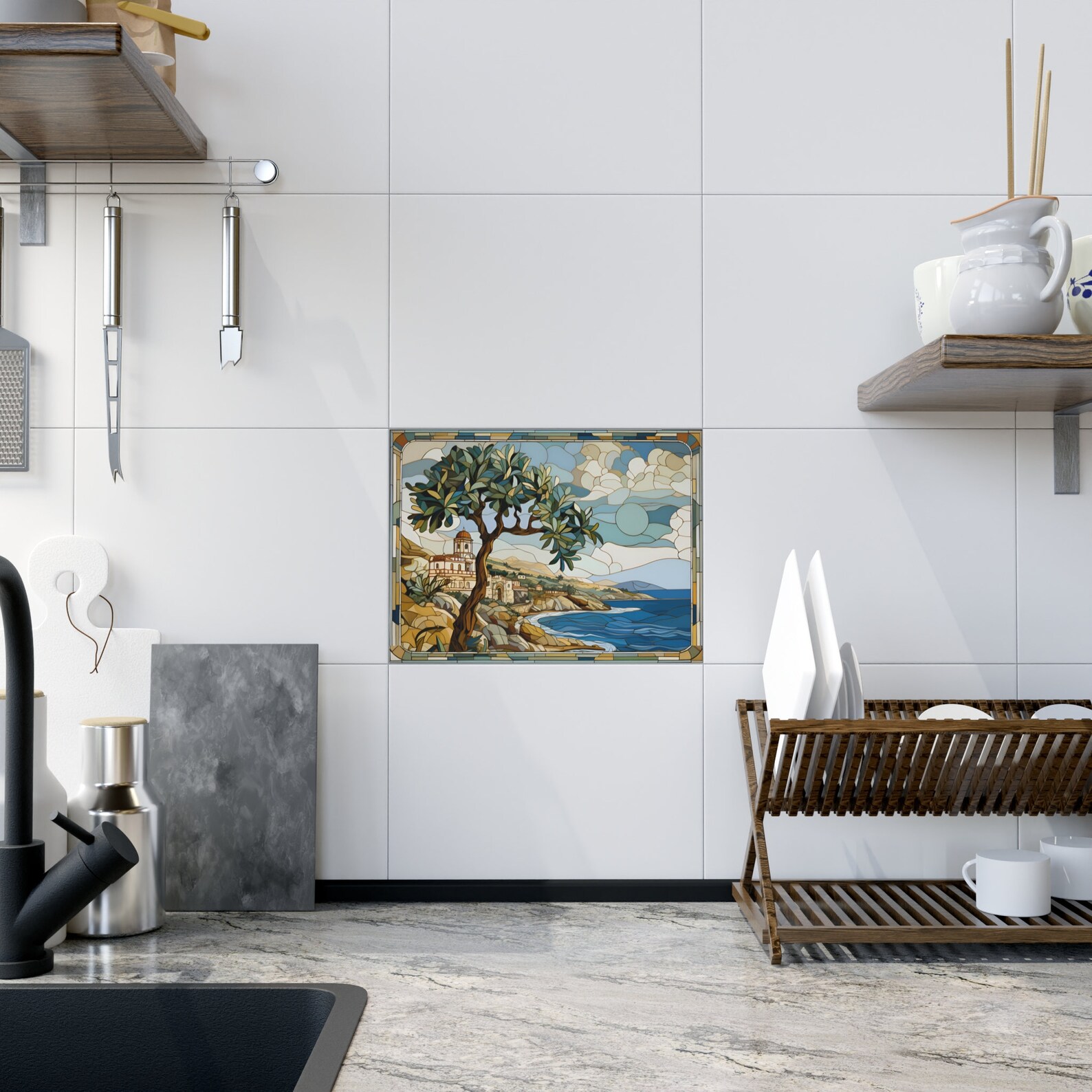 Sicily Coastline Ceramic Tile Backsplash. Italian Landscape Backsplash ...