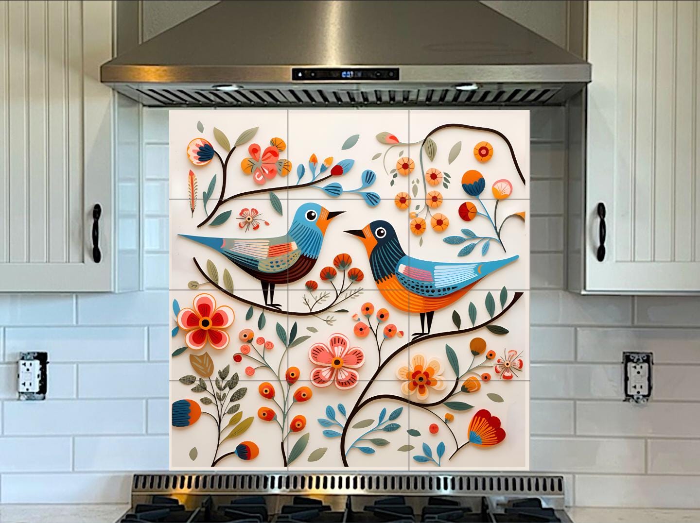 Ceramic Backsplash -scandinavian Birds Tile Mosaic. - Etsy