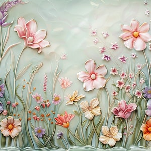 Floral Accent Tiles. Mauve and Mint Decorative Flowers Kitchen Tiles ...