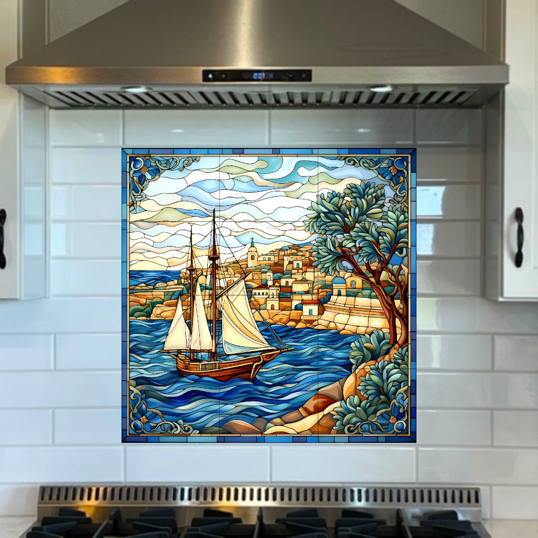 Harbor Ceramic Backsplash. Coastal Tile Mural. - Etsy