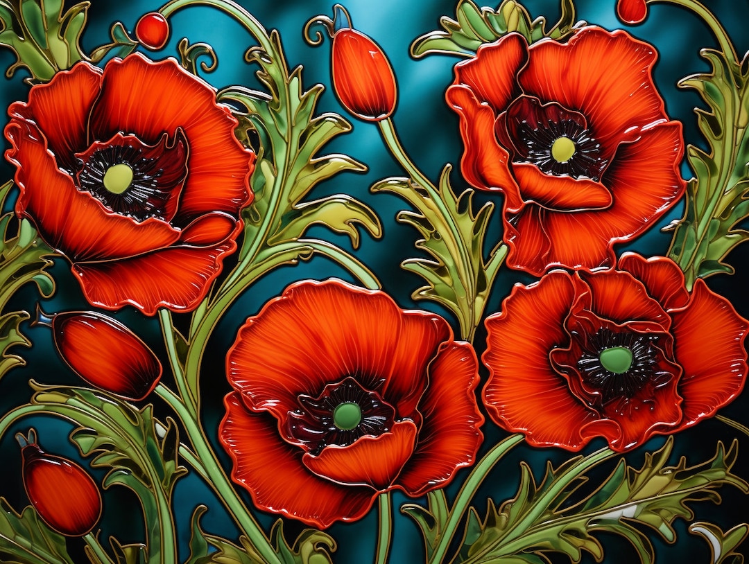 Ceramic Poppy Tiles, Set of 3. - Etsy