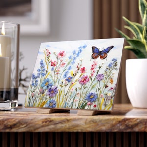 Butterfly Wildflower Ceramic Tile Backsplash - Floral Wall Art - Etsy