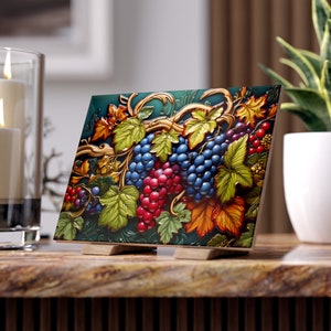 Grapes Ceramic Tile or Mural, Grapevine Wall Tile, Grape Accent Mosaic ...