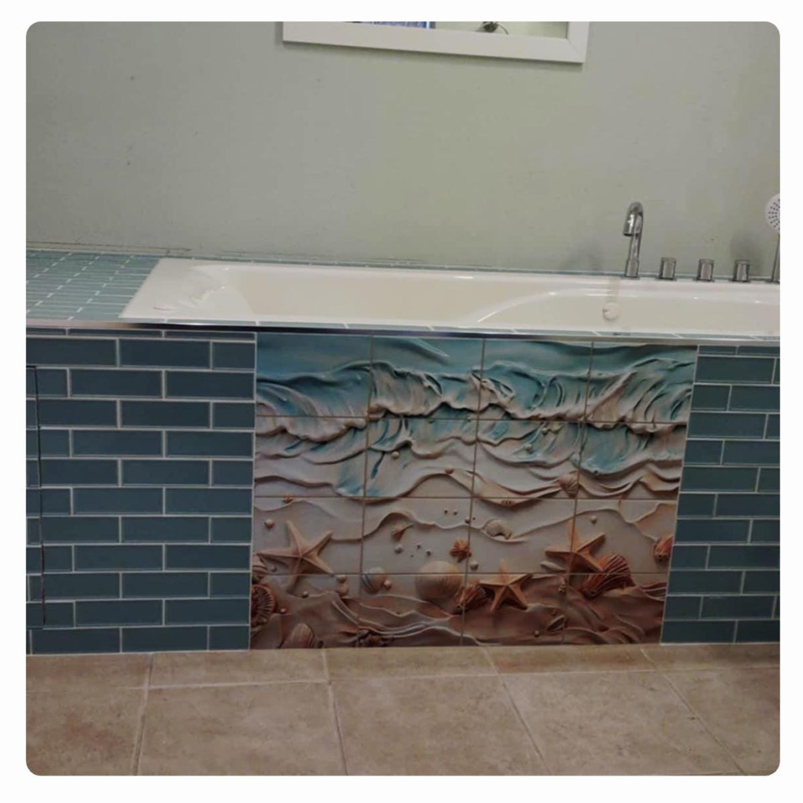 Seashells Ceramic Tile Backsplash, Sand Beach Decorative Tile or Mural ...