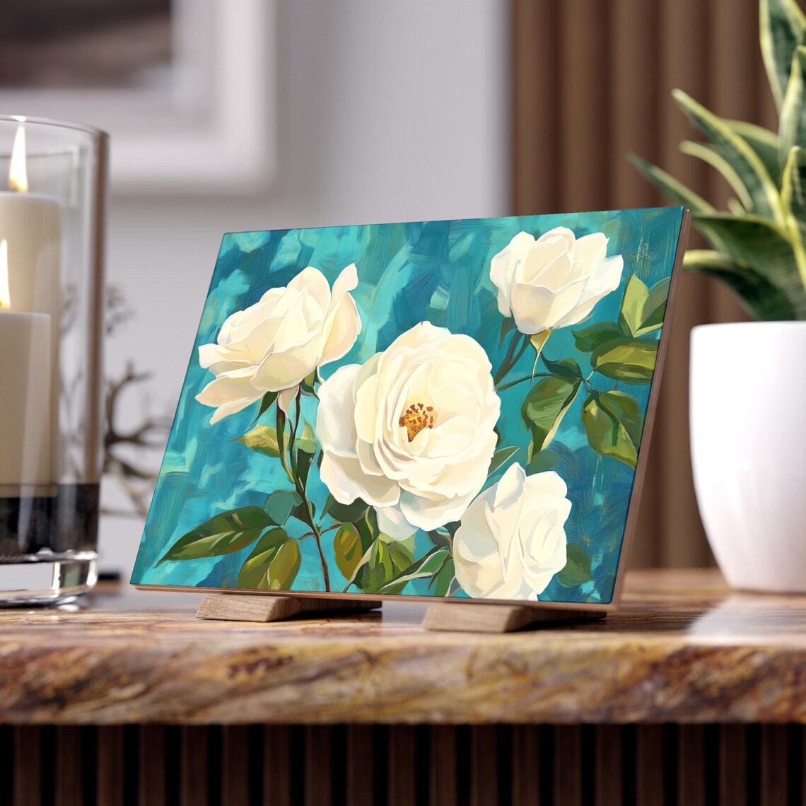 White Roses Ceramic Tiles or Murals. Floral Kitchen Backsplash, Modern ...