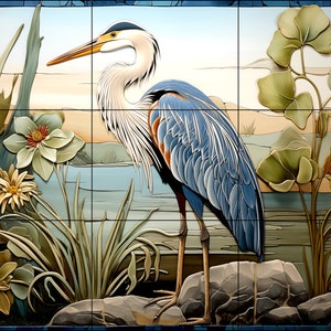Ceramic One Heron Tile Backsplash. Big Bird Mosaic. - Etsy