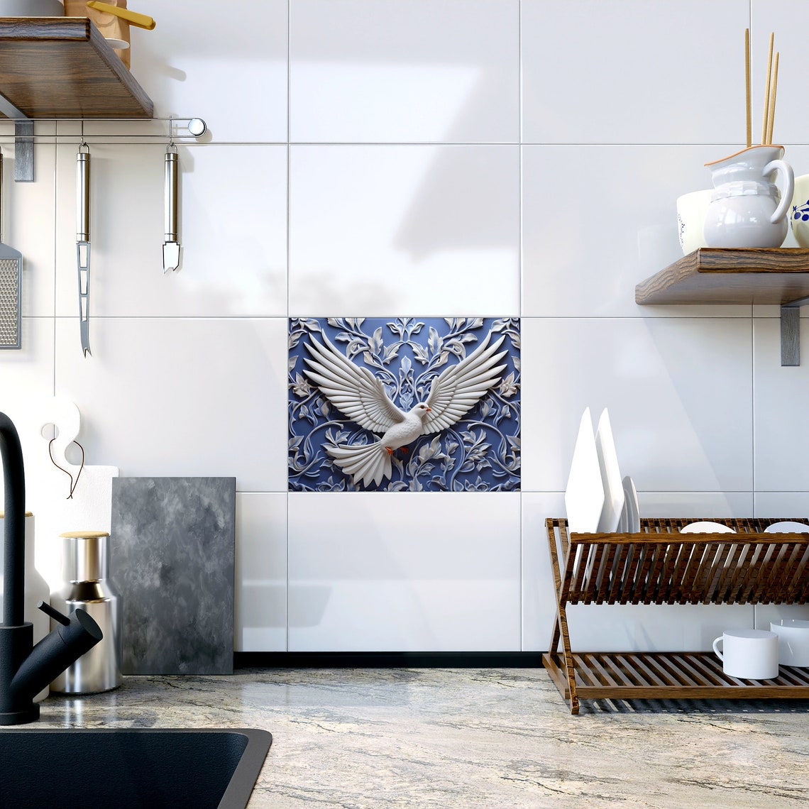 White Dove Ceramic Tile, Bird Accent Tile - Etsy