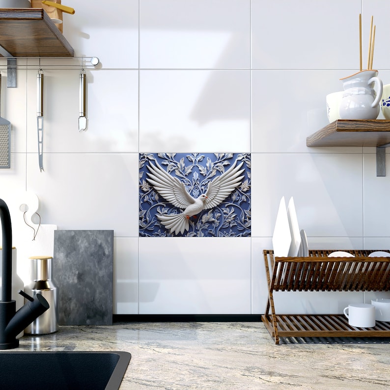 White Dove Ceramic Tile, Bird Accent Tile - Etsy