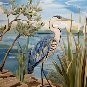 Landscape Blue Heron Ceramic Tile or Mural. - Etsy