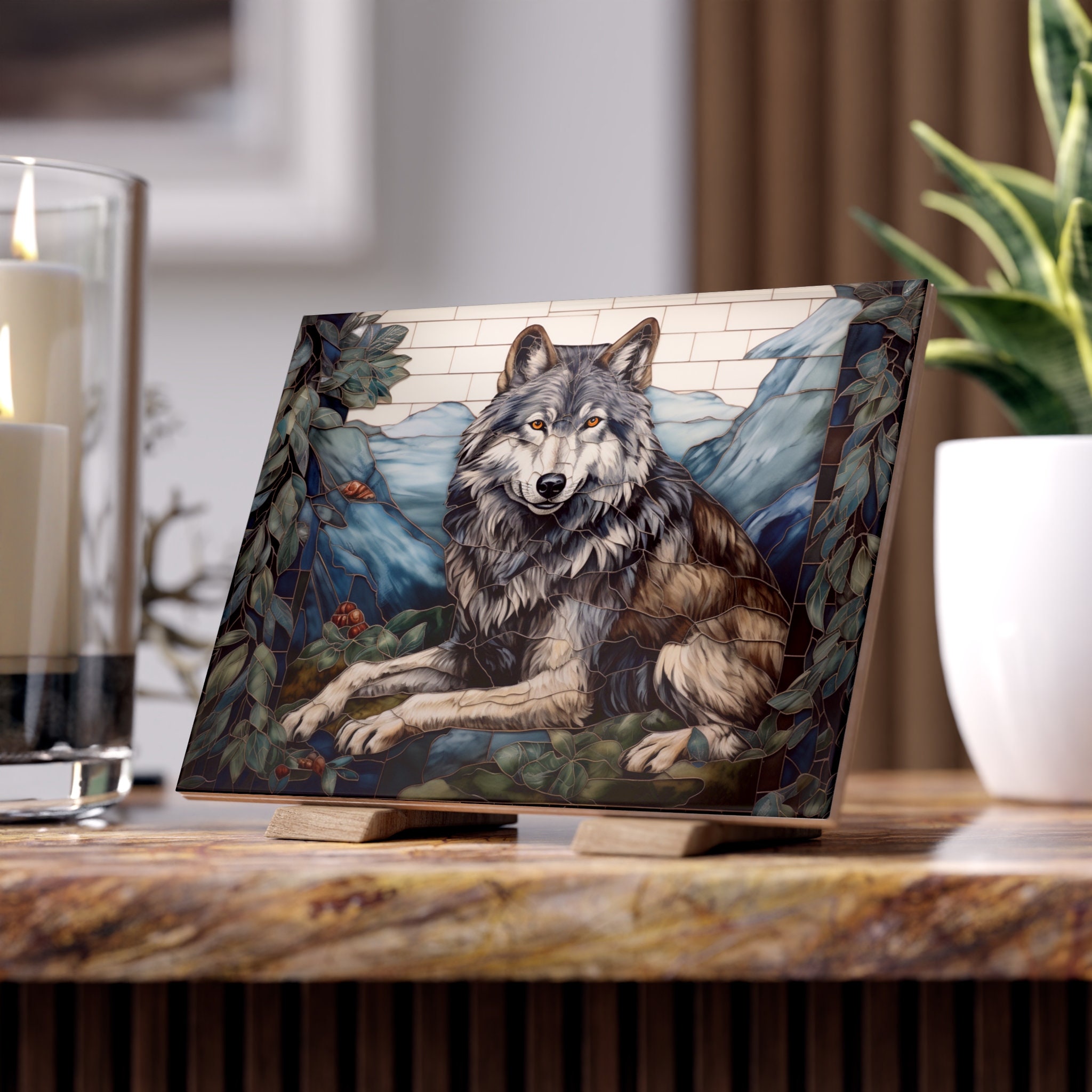 Gray Wolf Ceramic Tile or Mural , Gray Wolf Decorative Tile or Mural ...