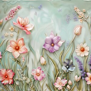 Floral Accent Tiles. Mauve and Mint Decorative Flowers Kitchen Tiles ...