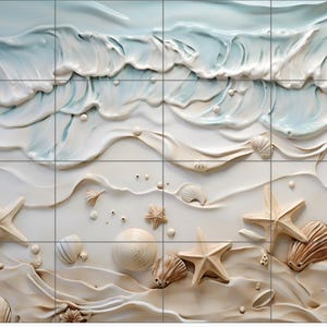 Seashells Ceramic Tile Backsplash, Sand Beach Decorative Tile or Mural ...