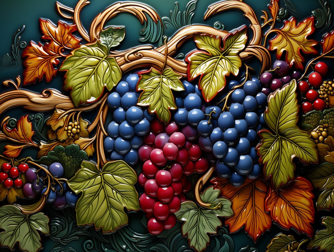 Grapes Ceramic Tile or Mural, Grapevine Wall Tile, Grape Accent Mosaic ...