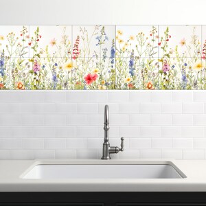 Summer Cottage Flowers Ceramic Backsplash Mural. - Etsy