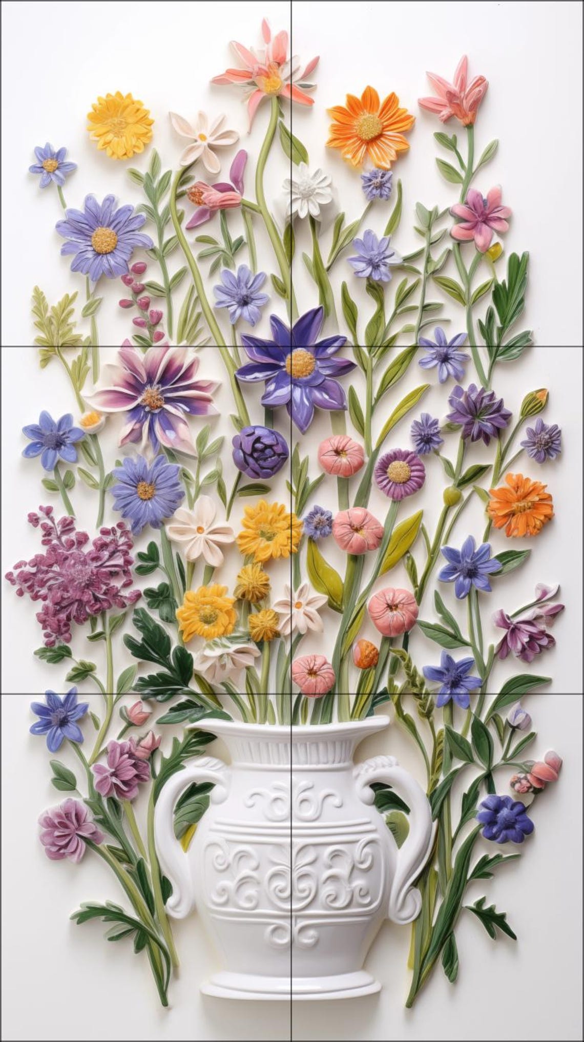 Vase of Wildflowers Ceramic Tile Backsplash. - Etsy