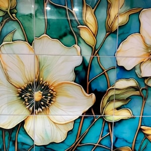 White Wildflowers Ceramic Tile Kitchen Backsplash Mural - Etsy
