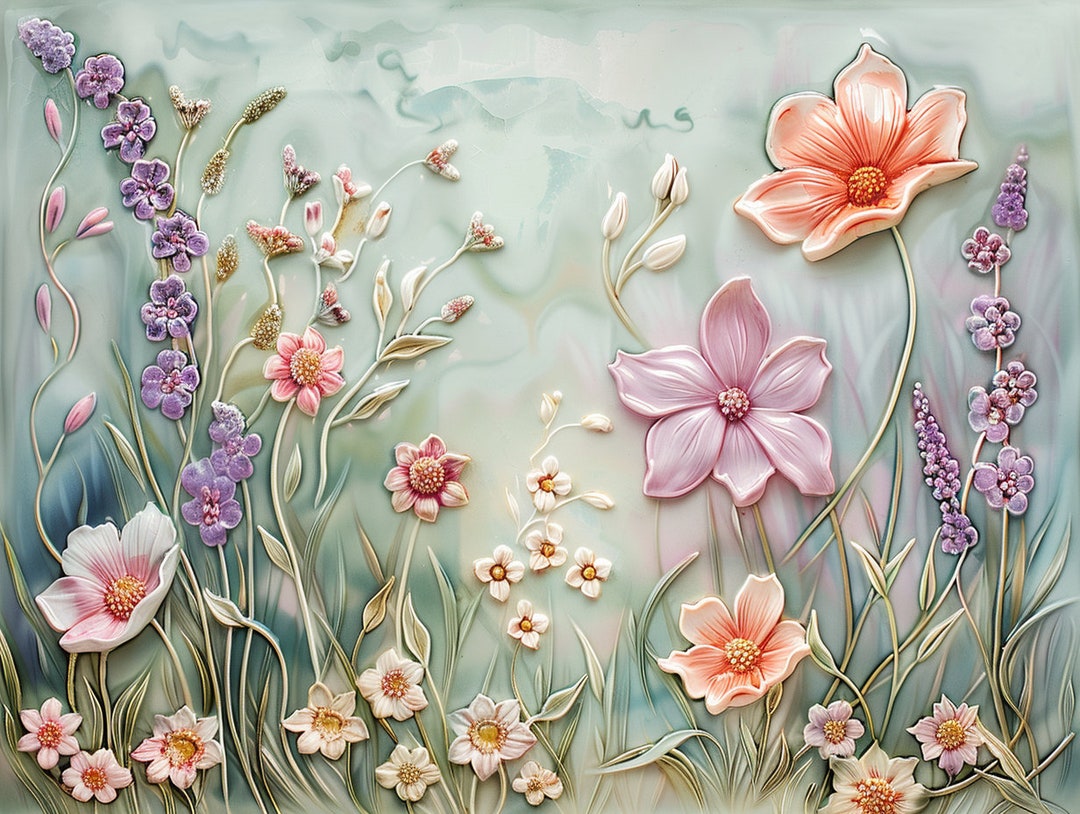 Floral Accent Tiles. Mauve and Mint Decorative Flowers Kitchen Tiles ...