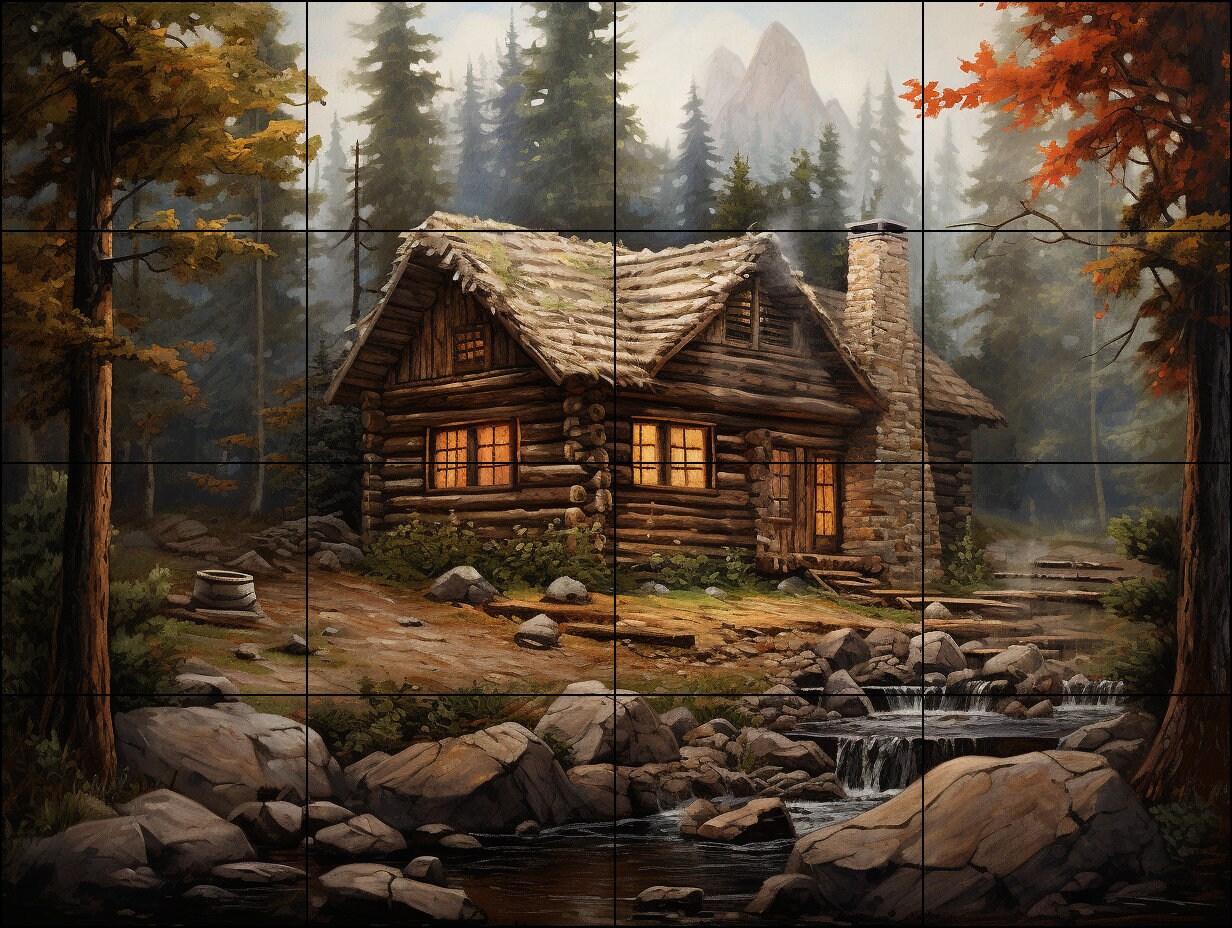 Log Cabin Ceramic Tile or Mural. - Etsy