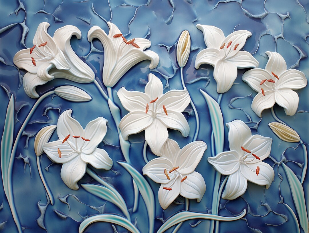 White Lilies Ceramic Tiles. - Etsy