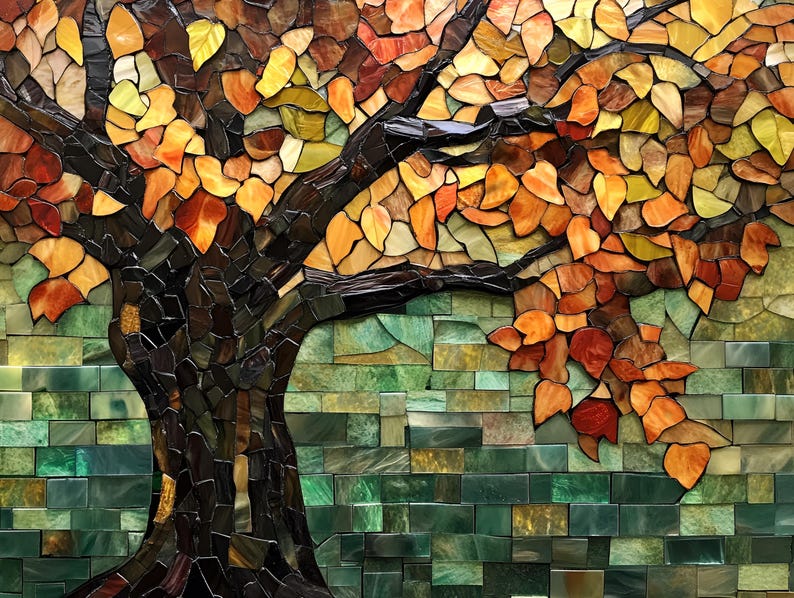 Oak Tree Ceramic Tile Mural: Kitchen Backsplash, Shower Mosaic - Etsy