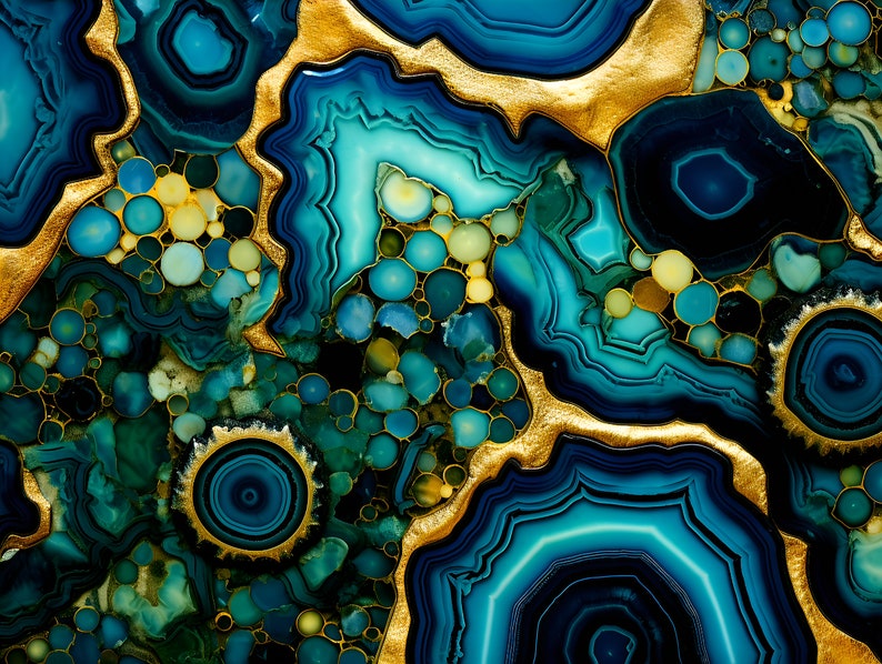 Geode Tiles, Set of 4. Green and Gold Geode Ceramic Tiles - Etsy
