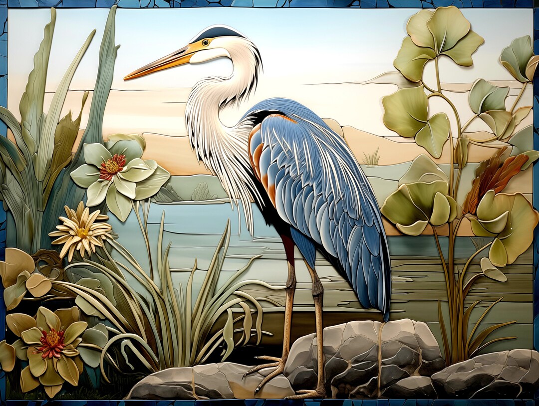 Ceramic One Heron Tile Backsplash. Big Bird Mosaic. - Etsy