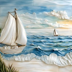 Sailboat Ceramic Tile Backsplash - Kitchen Shower Mural - Etsy