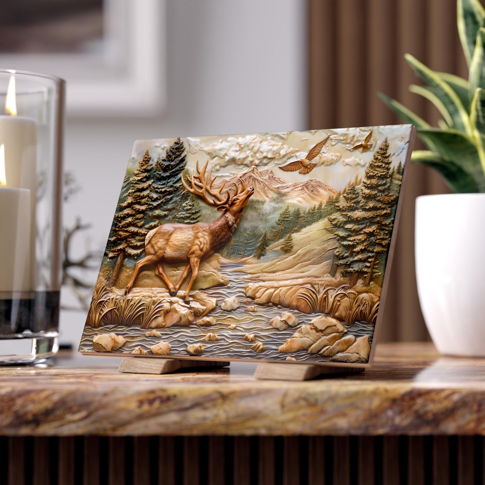 Rustic Elk Ceramic Tile Mural: Nature Scene Cabin Decor (set of 2) - Etsy