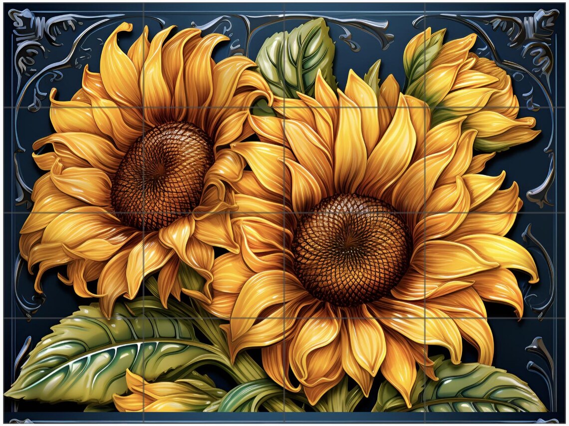 Two Sunflowers Ceramic Tile or Mural. Sunflower Kitchen Backsplash ...
