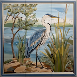Blue Heron Ceramic Tile Mural, Heron Tile Backsplash - Etsy