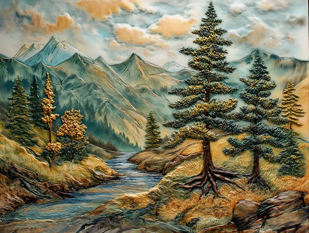 Mountain River Ceramic Backsplash. Mountain Landscape Decorative Tiles ...