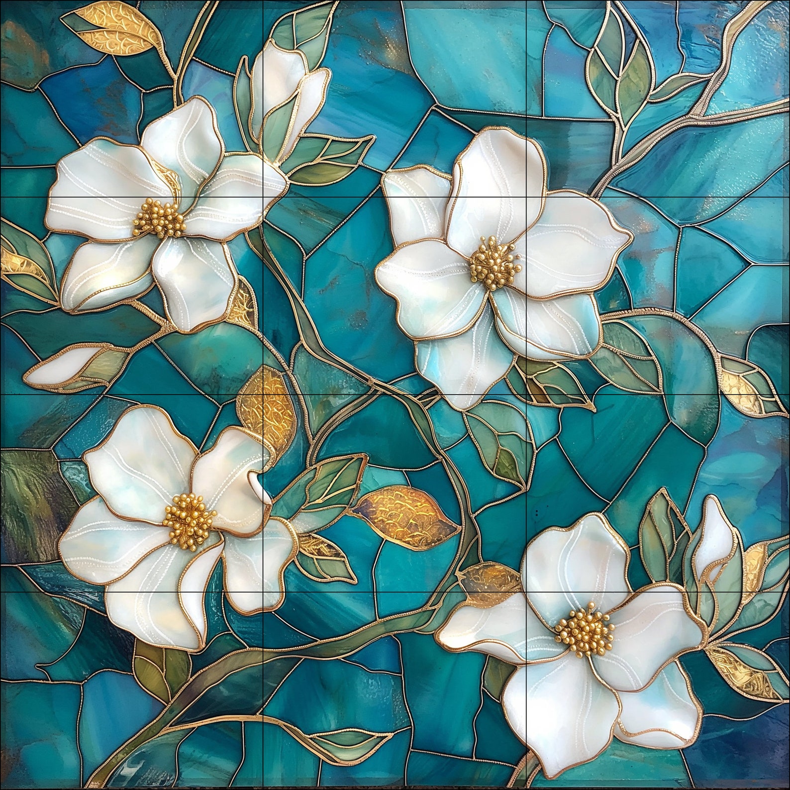 White Flowers Ceramic Tile Backsplash. - Etsy