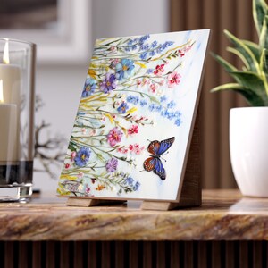 Butterfly Wildflower Ceramic Tile Backsplash - Floral Wall Art - Etsy