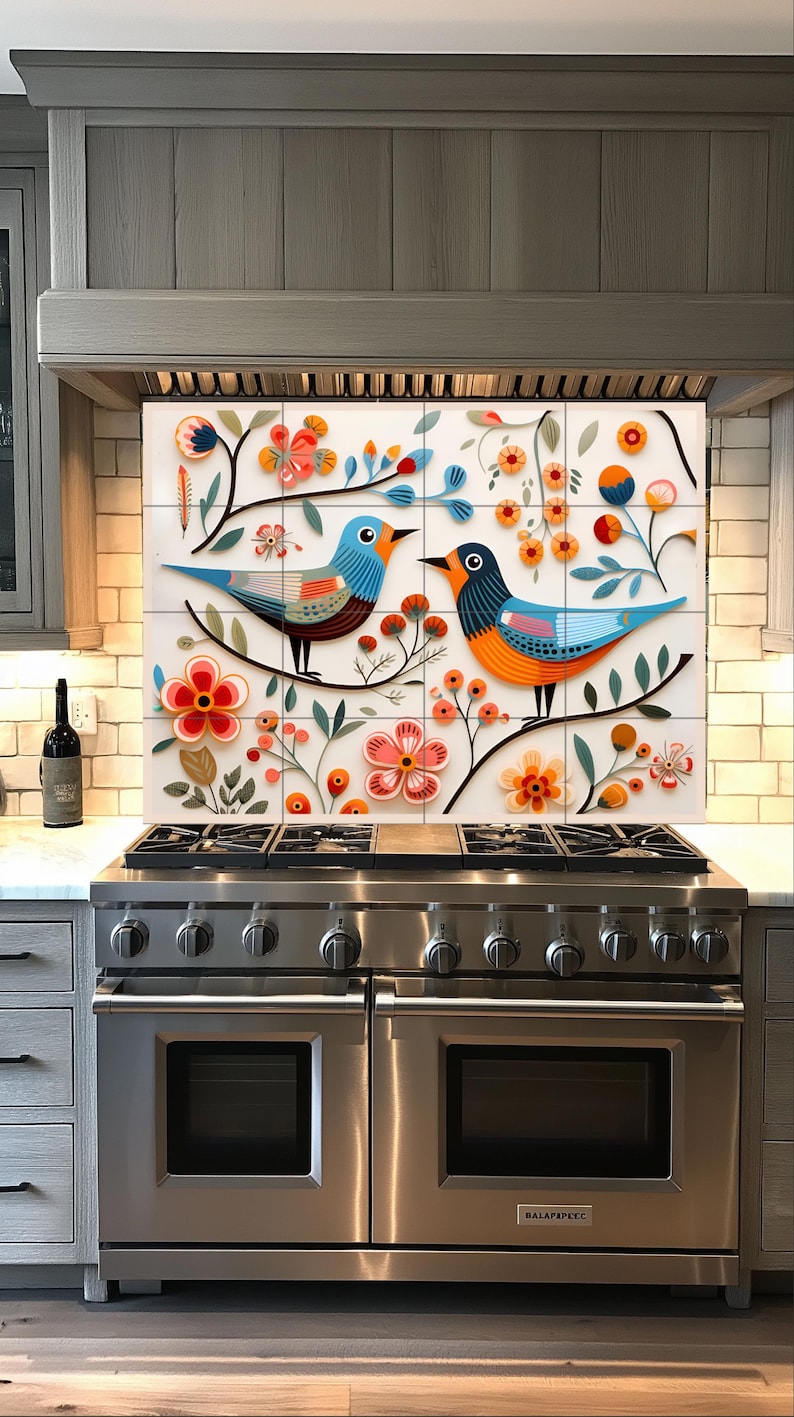 Ceramic Backsplash -scandinavian Birds Tile Mosaic. - Etsy